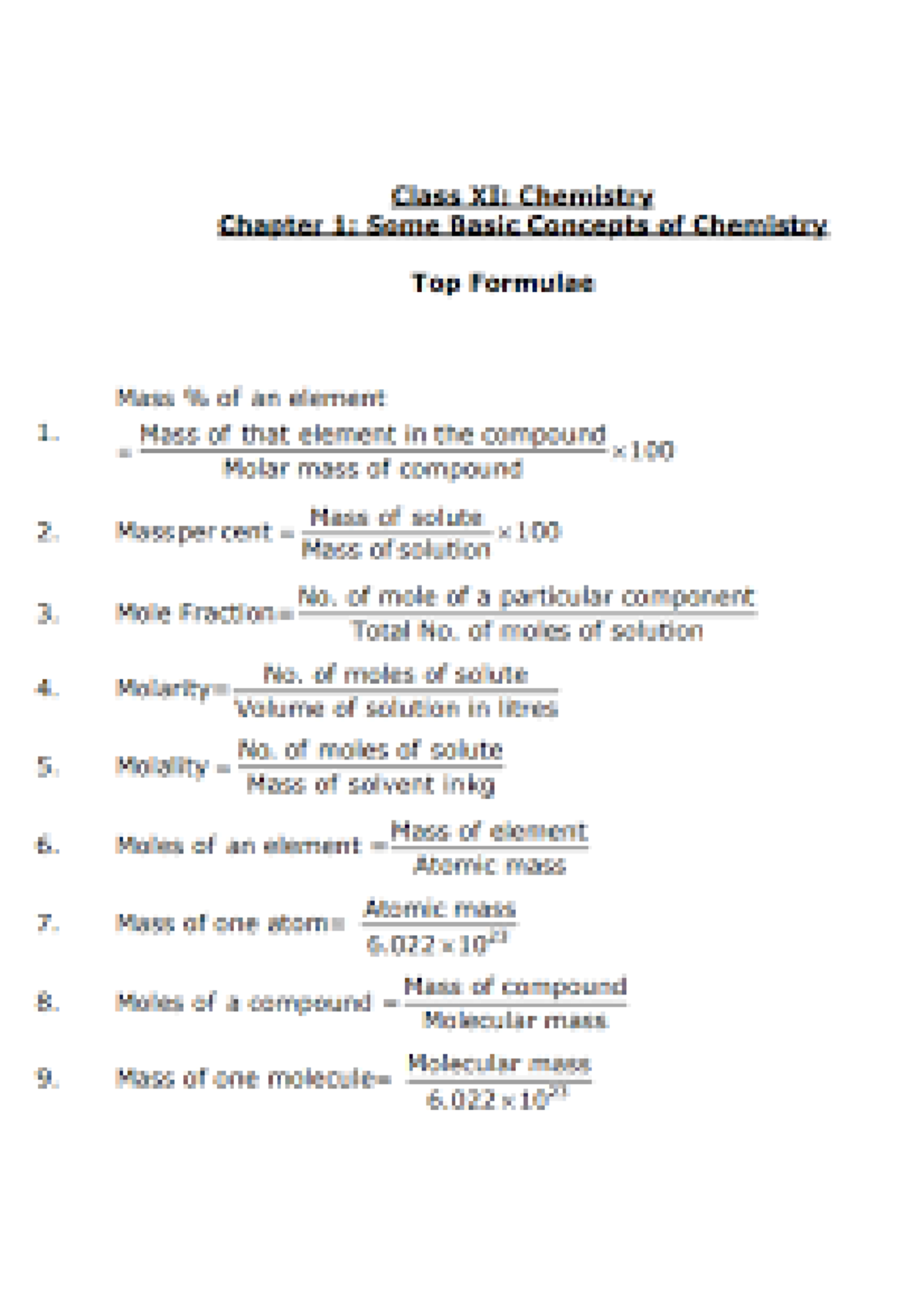 Class XII Chemistry Chapter 1: Key Concepts & Formulas - Studocu