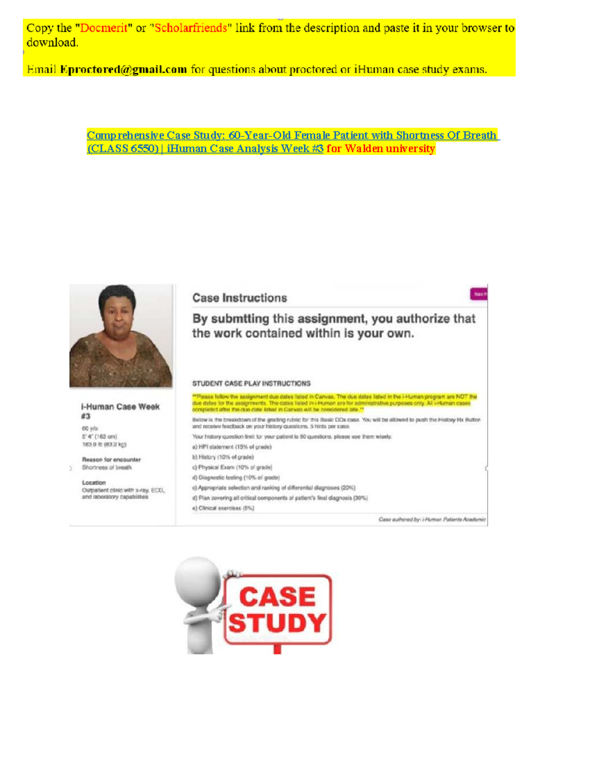 Detailed iHuman Case Study: 60-Year-Old Female with SOB (CLASS 6550) - Studocu