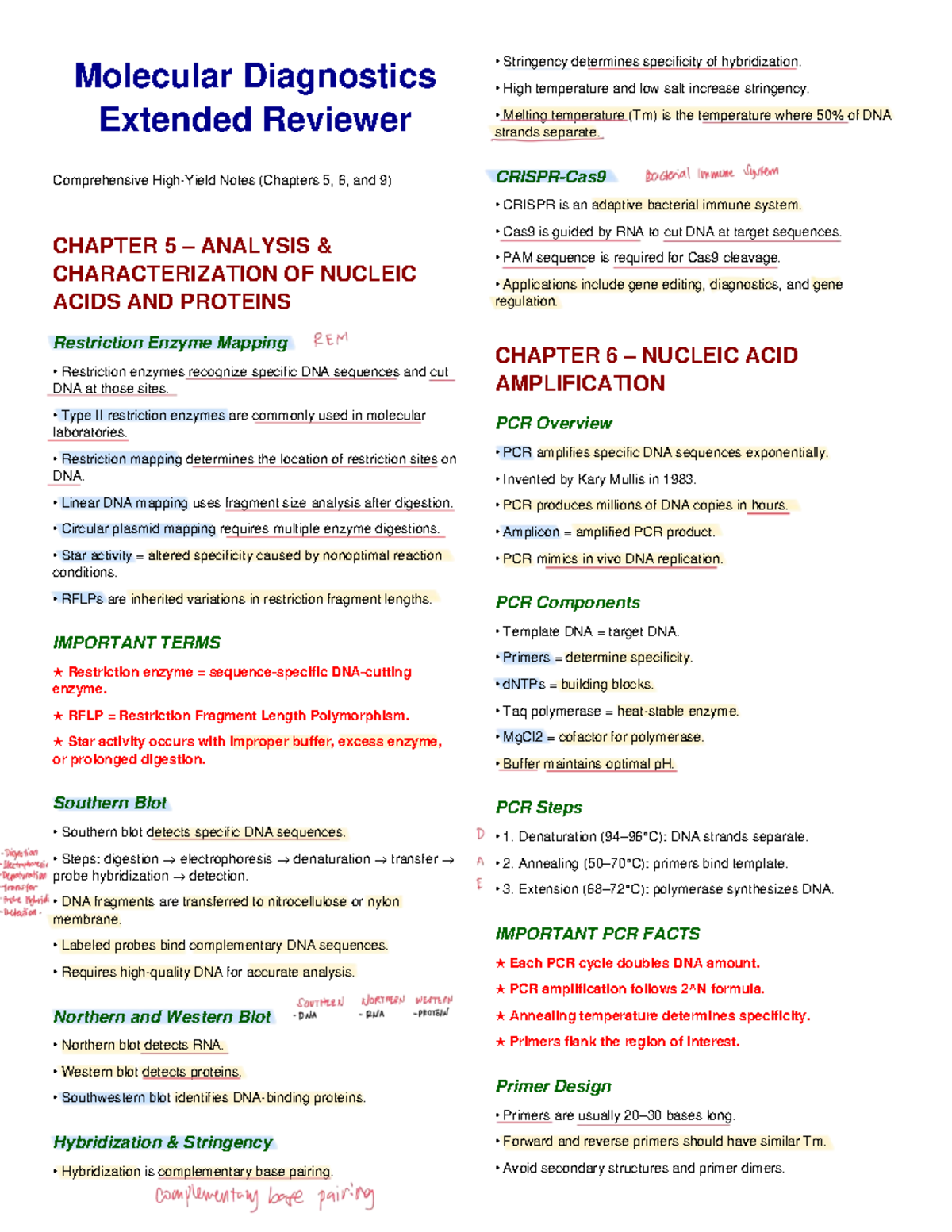 Molecular Diagnostics MDX 101 Extended Reviewer Notes (Chapters 5, 6, 9 ...