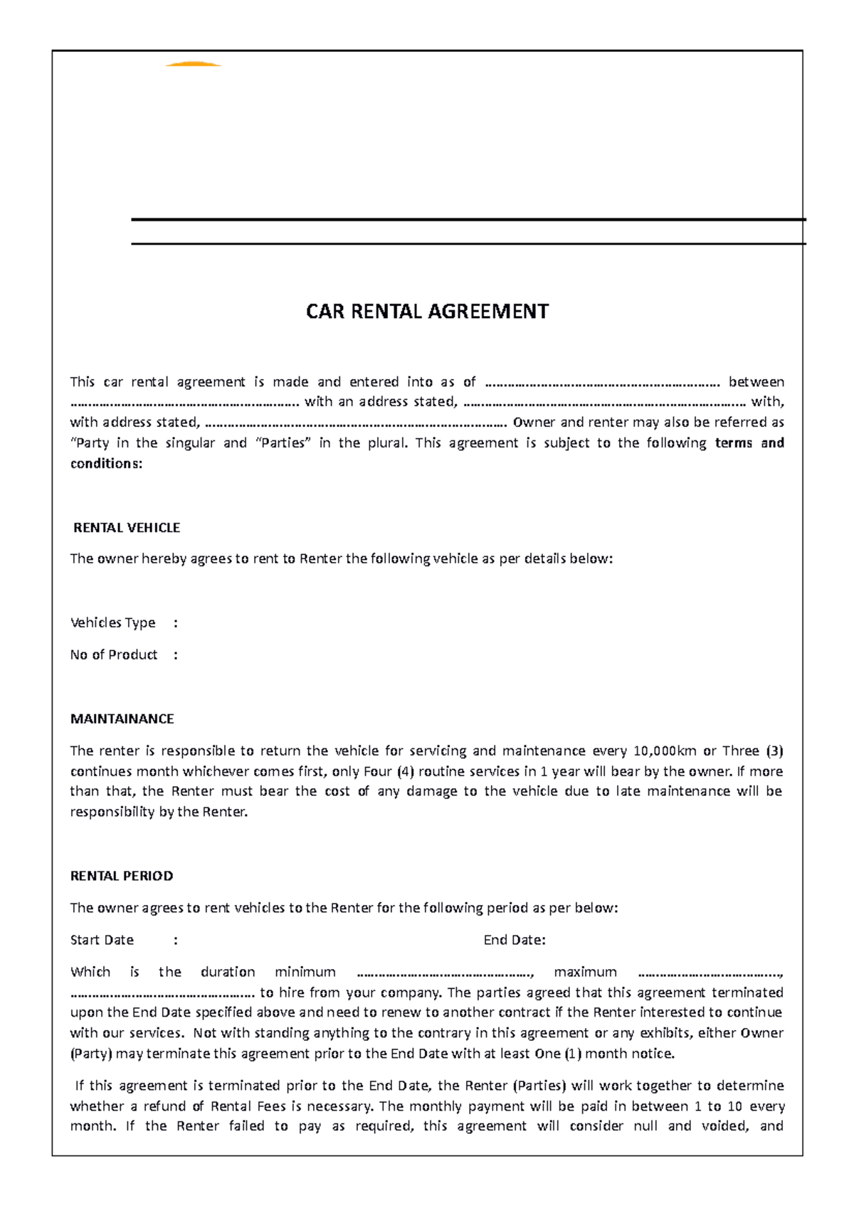 CAR Leasing Agreement - CAR RENTAL AGREEMENT This car rental agreement ...