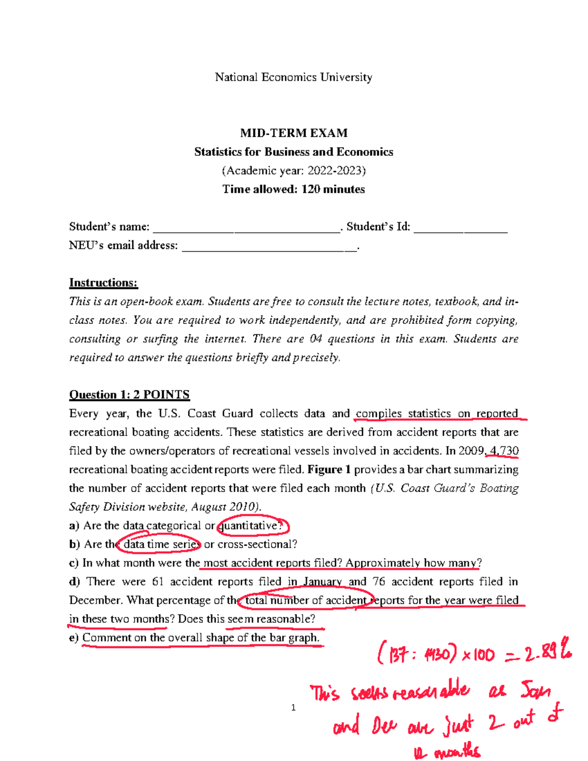 Statistics Mid-term Exam (STAT200) May 2023 - Questions & Guidelines ...