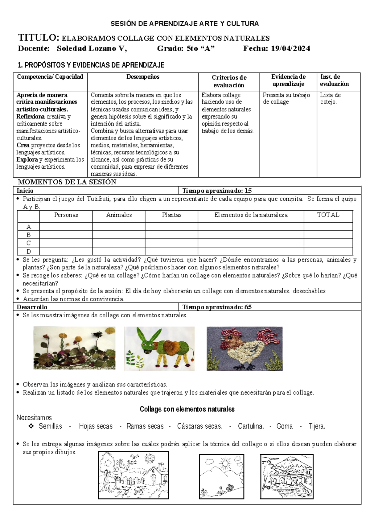 ARTE 5to “A” - Elaboración de Collage con Elementos Naturales - Studocu