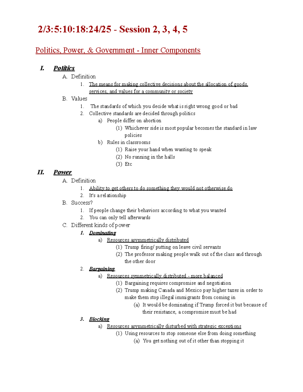 American Government Notes: Sessions 2-5 on Politics, Power, and ...