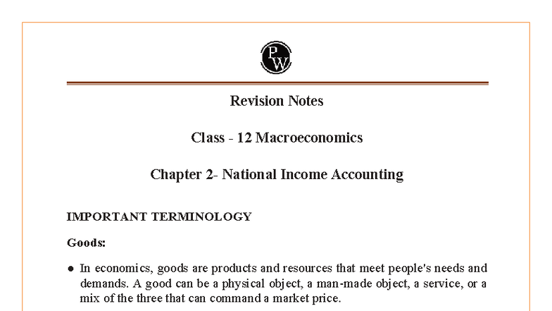 National Income Accounting Class 12 Notes - CBSE Macro Economics - Studocu