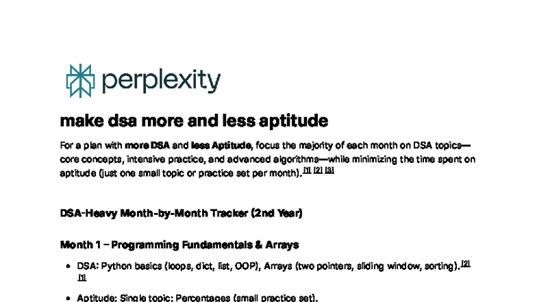 DSA & Aptitude Study Plan: Focus on Core Concepts (2nd Year) - Studocu