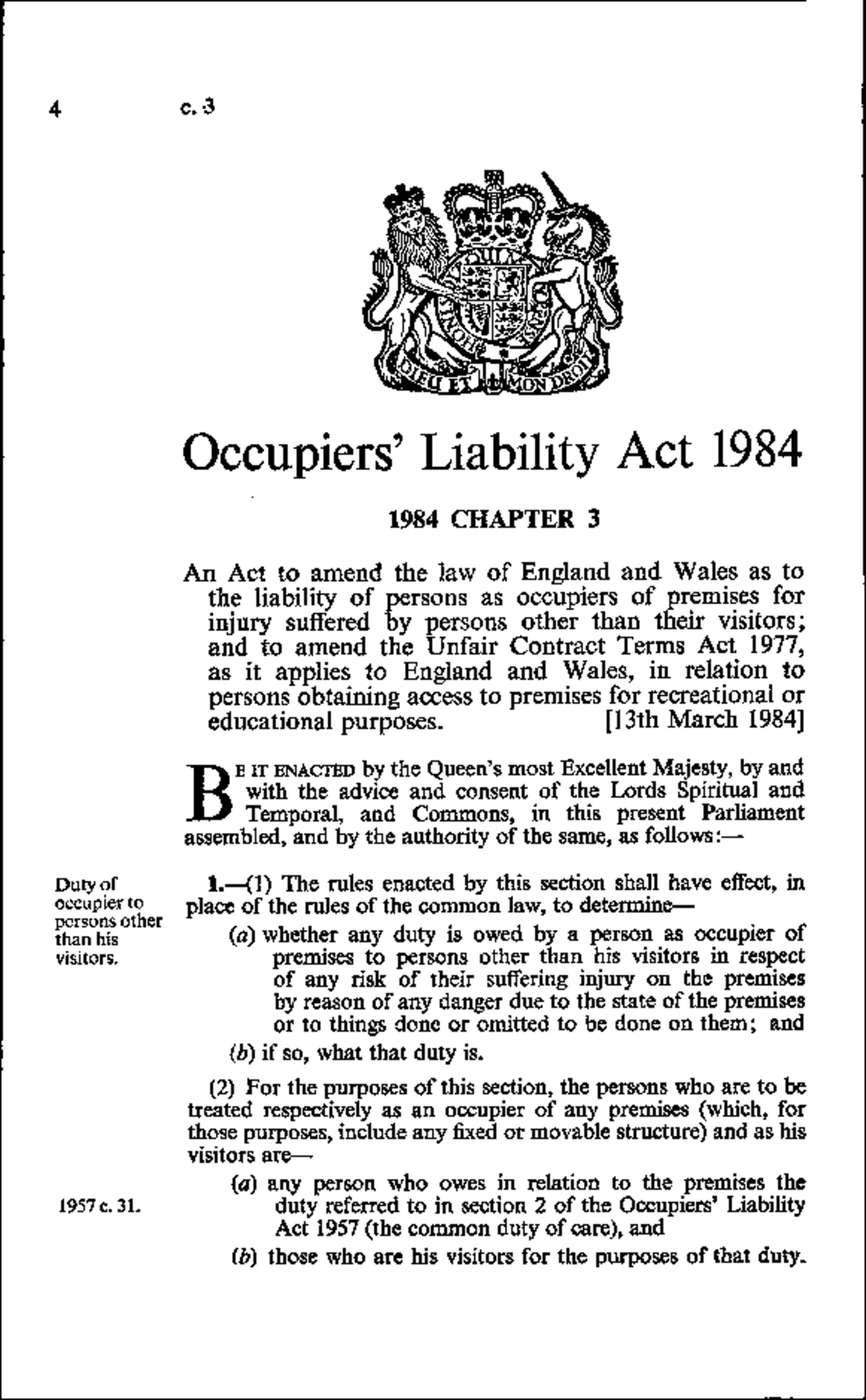 Occupier's Liability Act 1984: Amendments and Duties Explained - Studocu