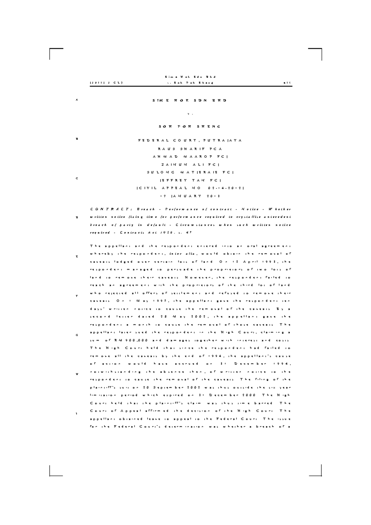 FC - Sime Hok Sdn Bhd v. Soh Poh Sheng: Breach of Contract Analysis ...