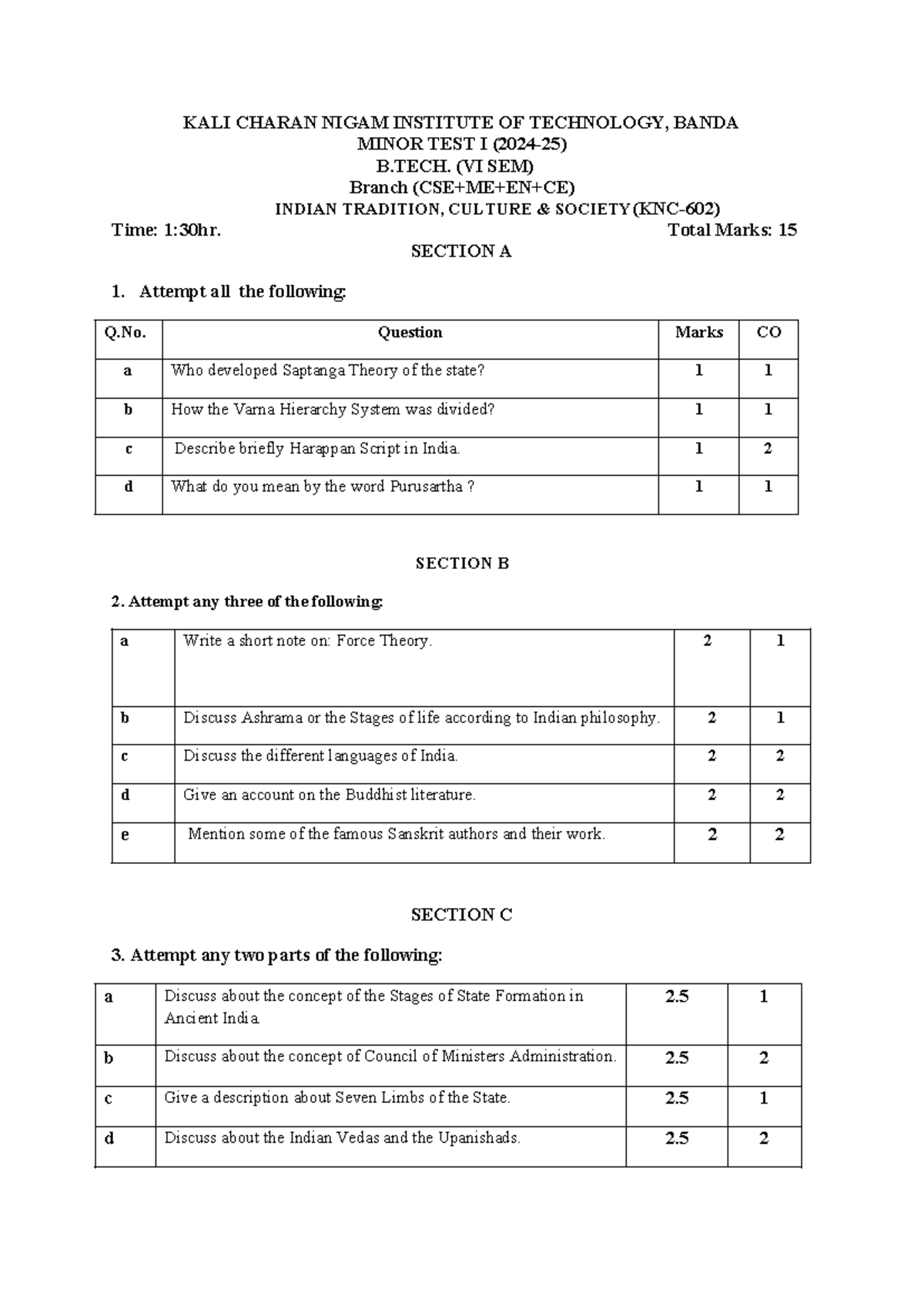 Itcs - TUTORIAL OF UNIT 1&2 - KALI CHARAN NIGAM INSTITUTE OF TECHNOLOGY ...