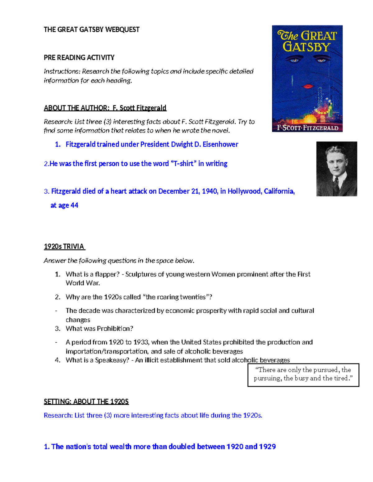 Gatsby Webquest Analysis & Insights: 1920s and F. Scott Fitzgerald ...