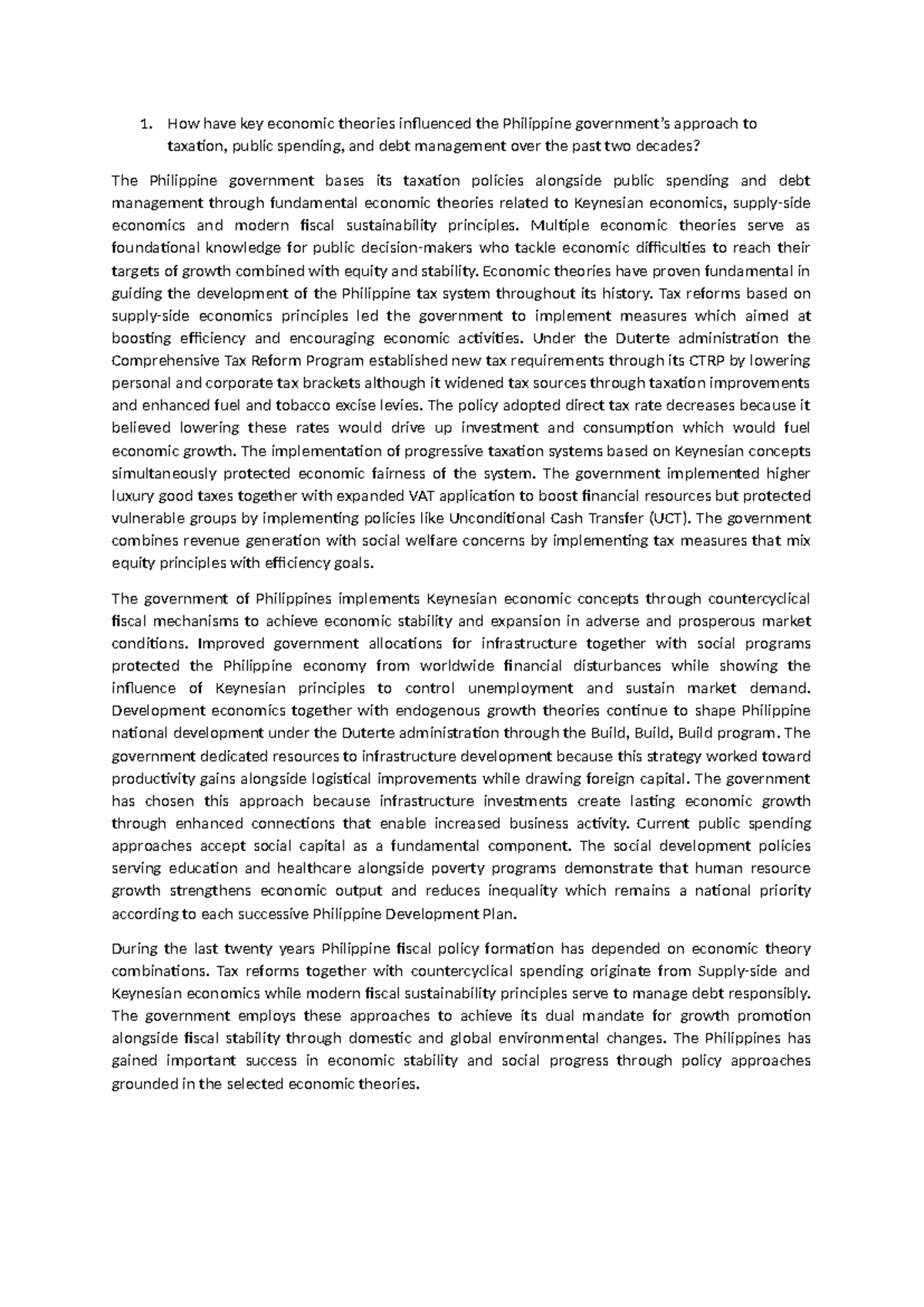 Philippine Economic Theories and Fiscal Policies: A 20-Year Review ...
