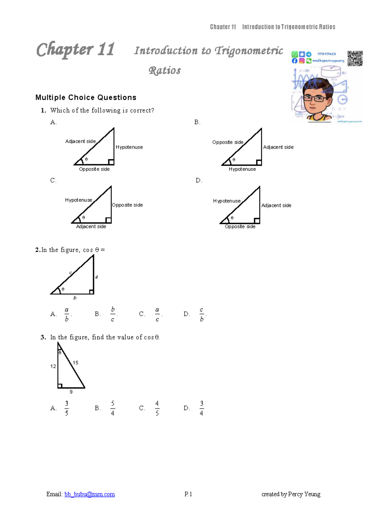 S2 CH11 Trigonometric Ratios: Multiple Choice Questions - Studocu