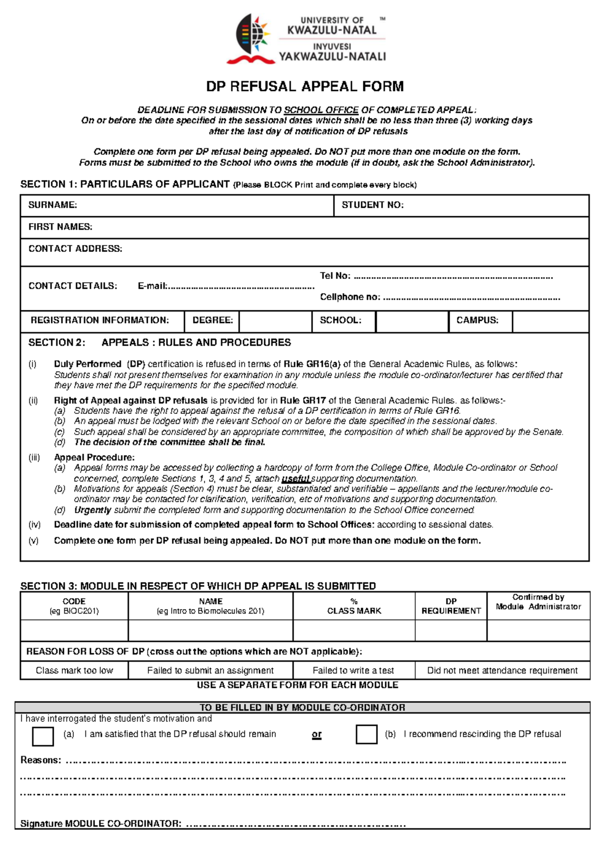 DP Refusal Appeal Form Guidelines and Submission Deadline - Studocu