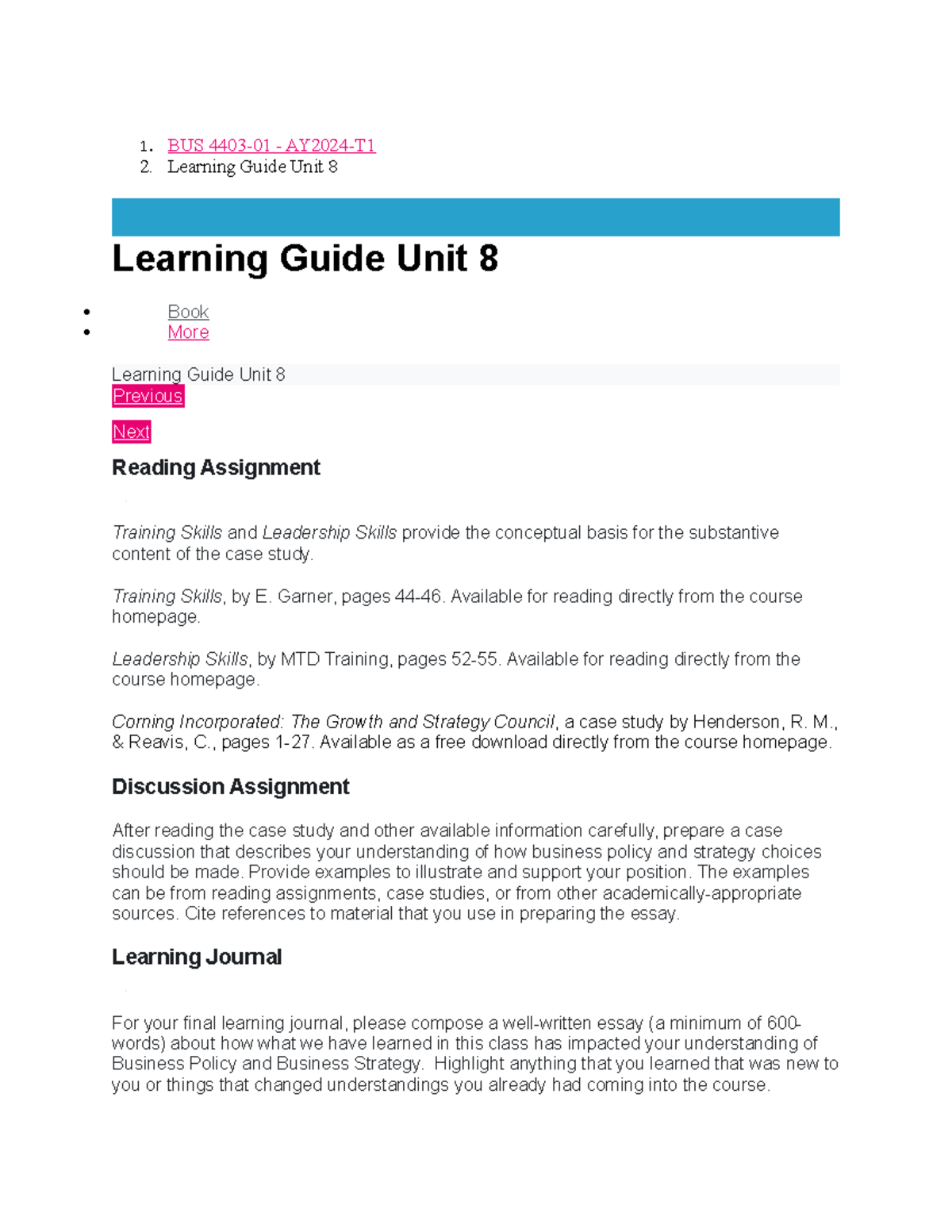 BUS 4403 Unit 8 Learning Guide: Case Study and Discussion Insights ...