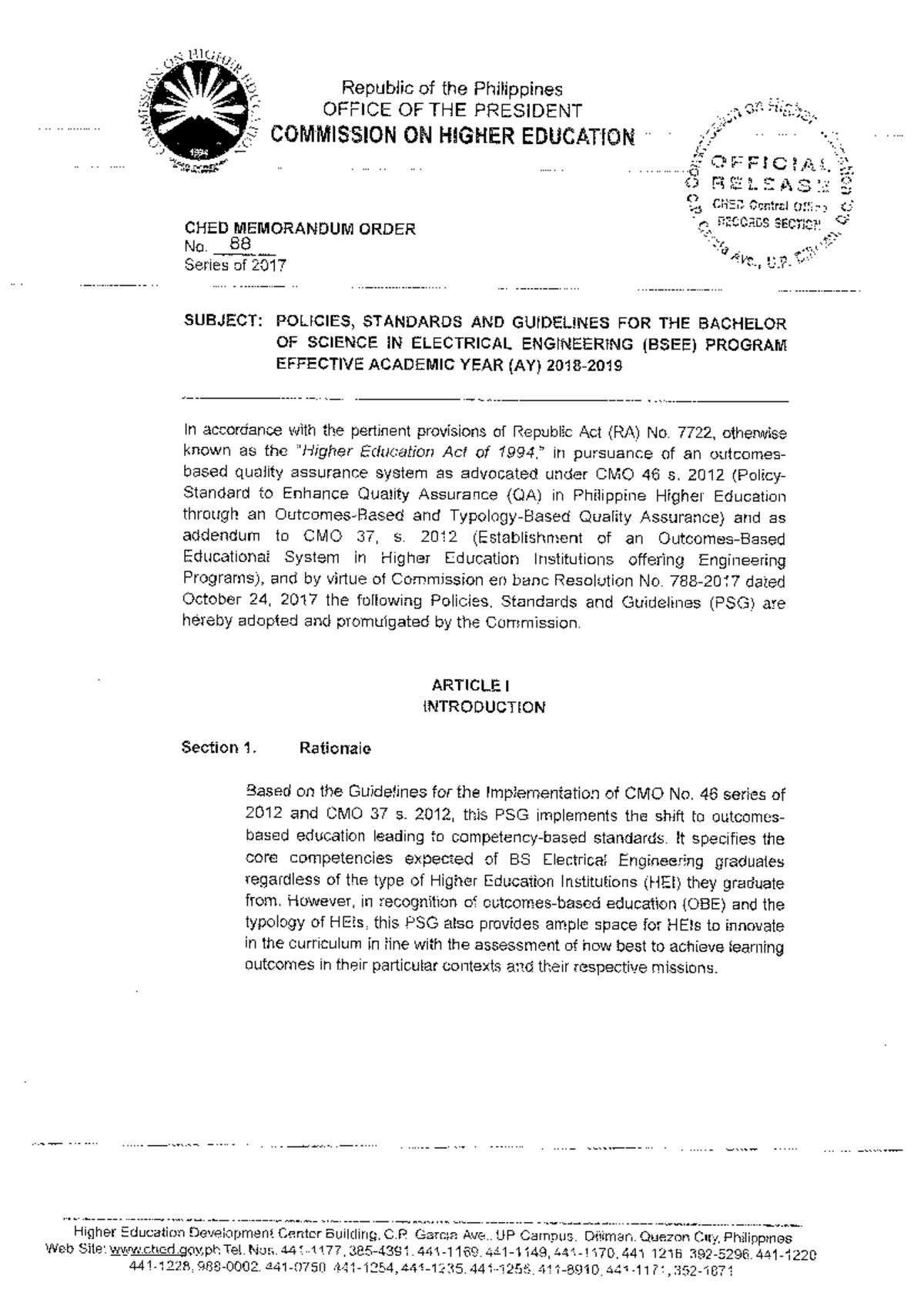 BS-EE CMO-88-s - Policies and Guidelines for Electrical Engineering ...