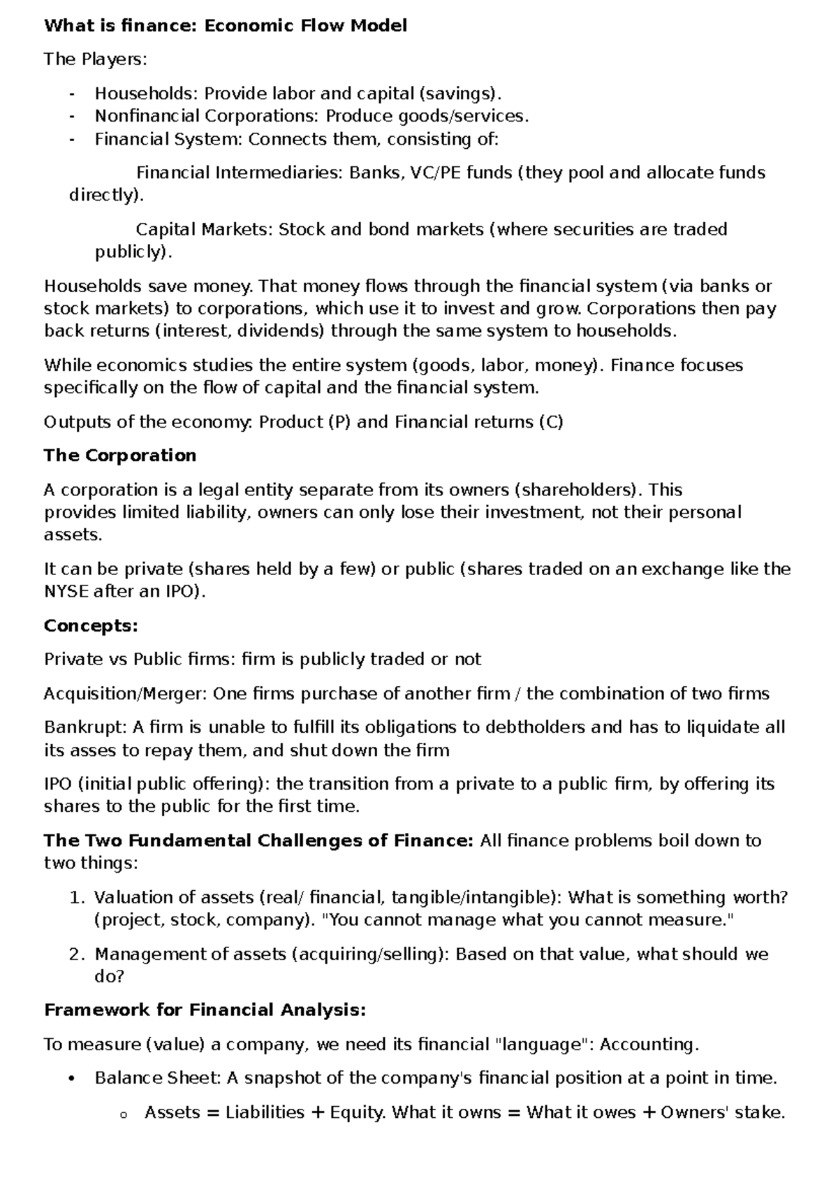 Finance Overview: Economic Flow Model and Key Concepts - Studocu