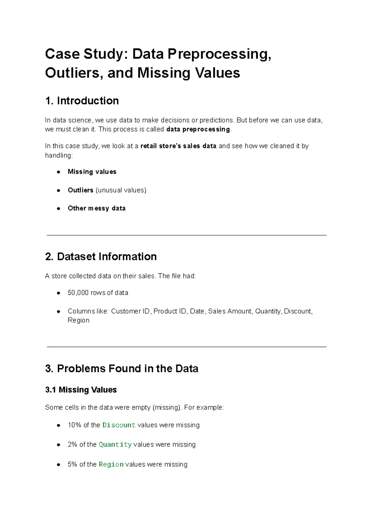 Case Study: Data Preprocessing & Handling Outliers (CS101) - Studocu