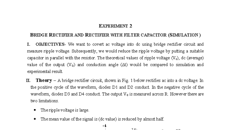 Lab 2 - Bridge Rectifier & Filter Capacitor Simulation Report - Studocu