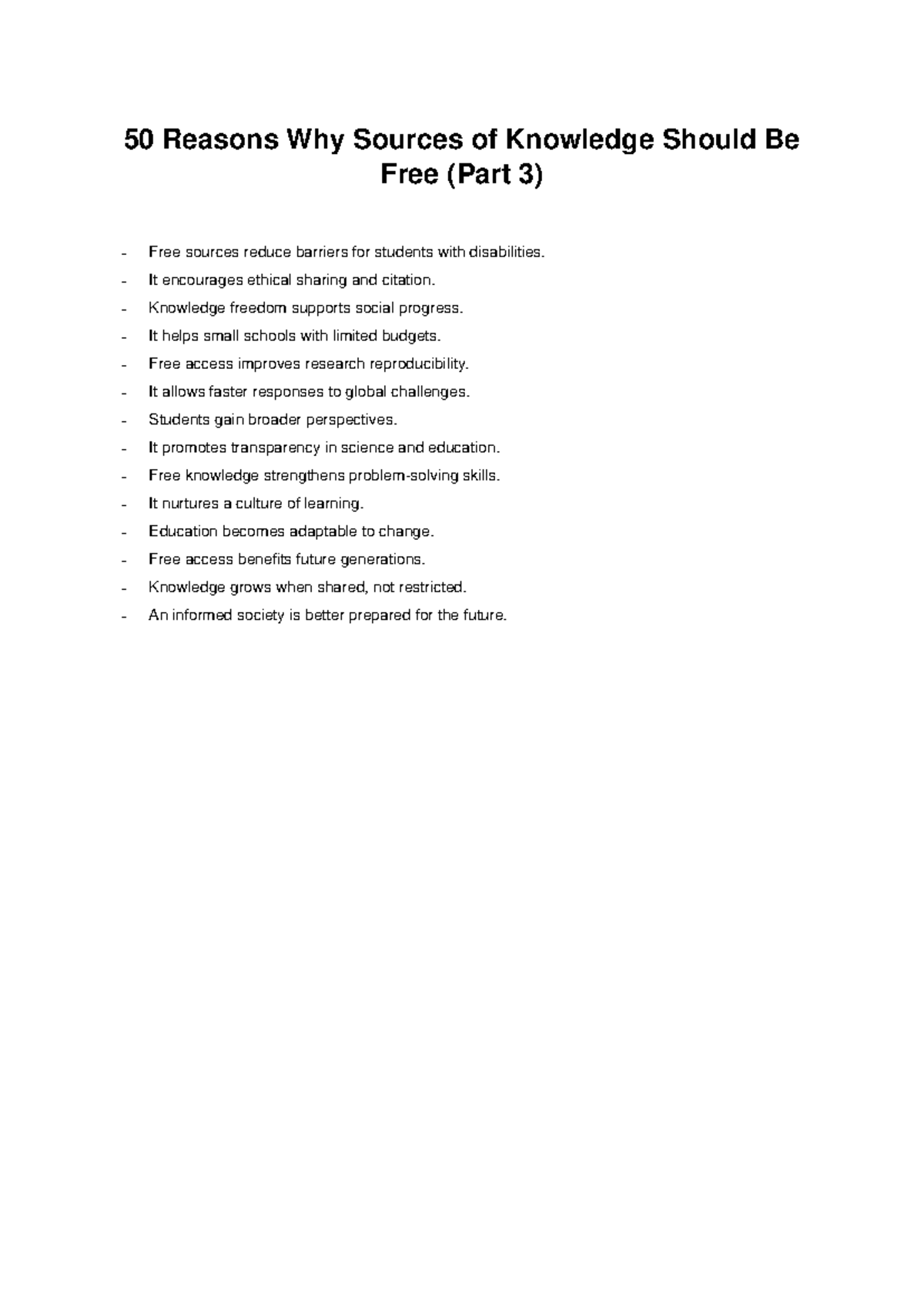 50 Reasons Free Knowledge Part 3 - 50 Reasons Why Sources of Knowledge ...