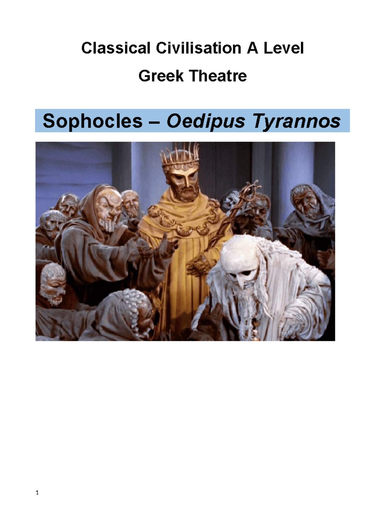 Greek Drama A Level Workbook: Sophocles' Oedipus Tyrannos Study Guide ...