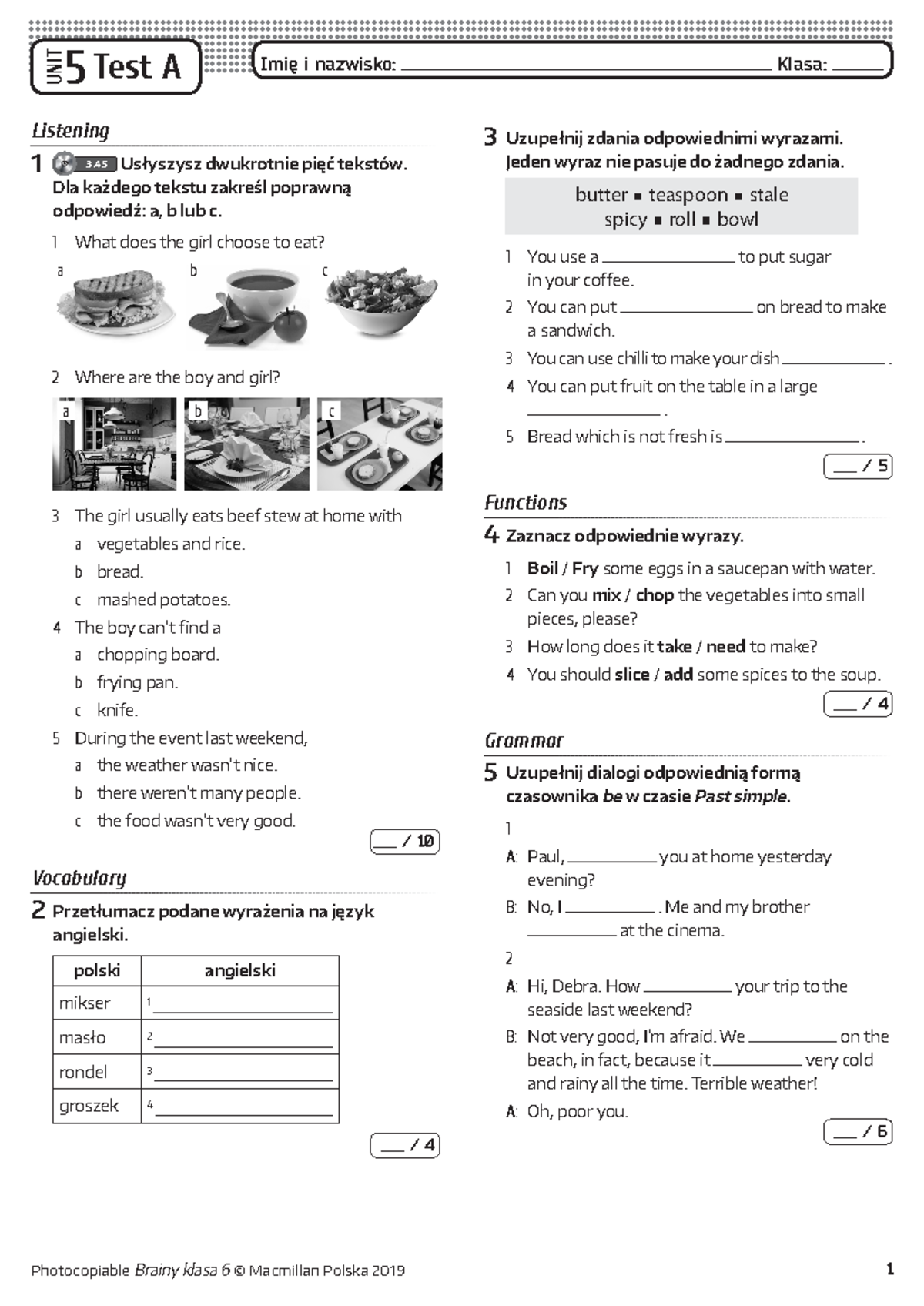 Brainy KL6 Unit Test 5A - Listening, Grammar, Vocabulary & Writing ...