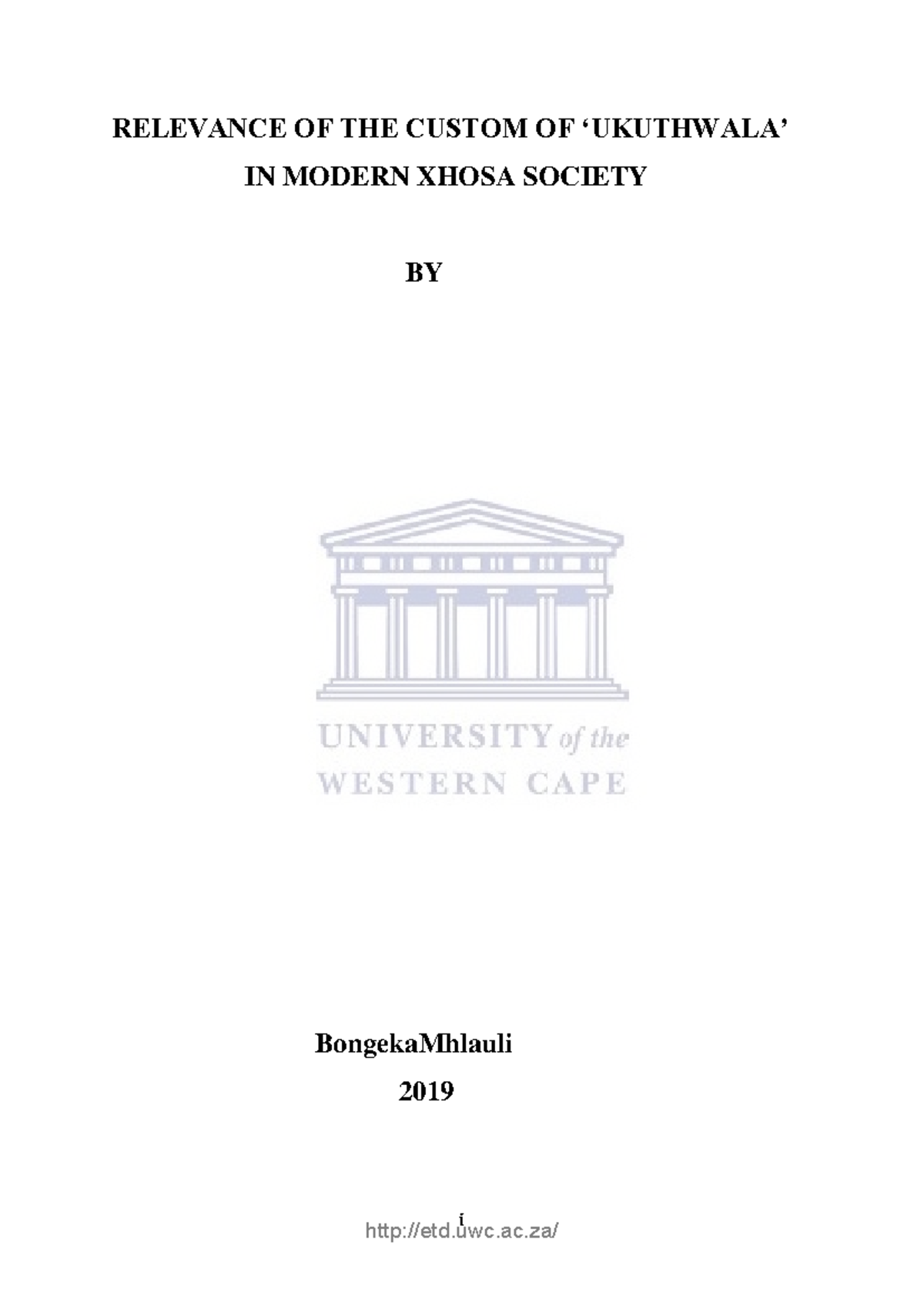 Relevance of 'Ukuthwala' Custom in Modern Xhosa Society - M.A. Thesis ...