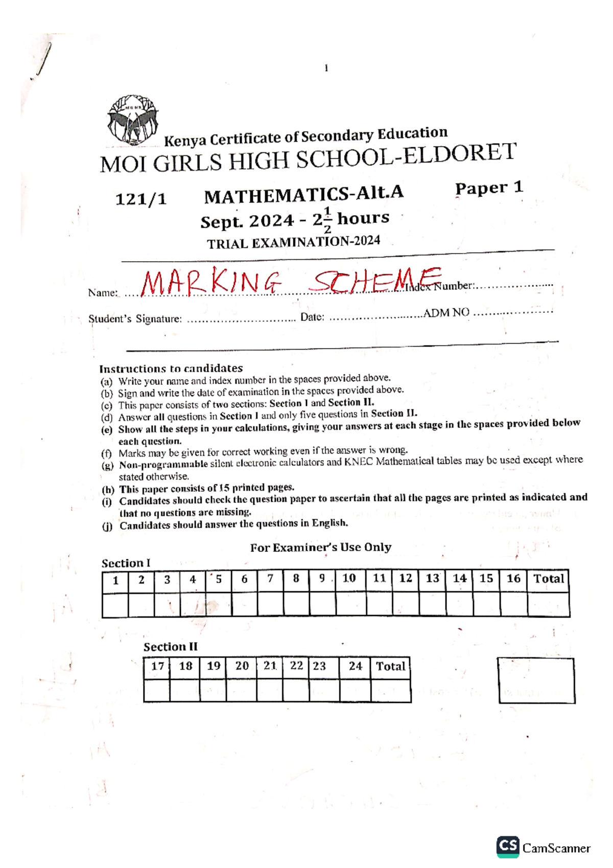 Trial Exam Maths PP1 2024 - Marking Scheme and Instructions - Studocu