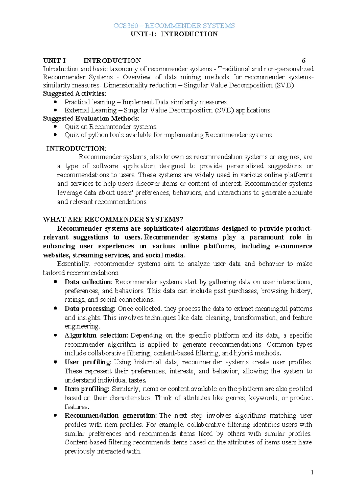 191AIE021J-Recommender Systems-Syllabus & Course Overview - Studocu