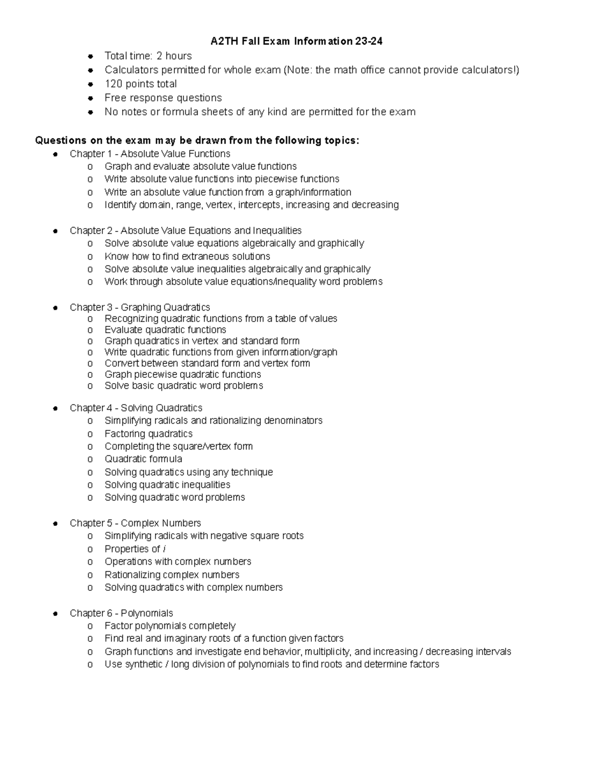 24-25 A2TH Fall Midterm Review - A 2 TH Fall Exam Information 23 - 24 ...