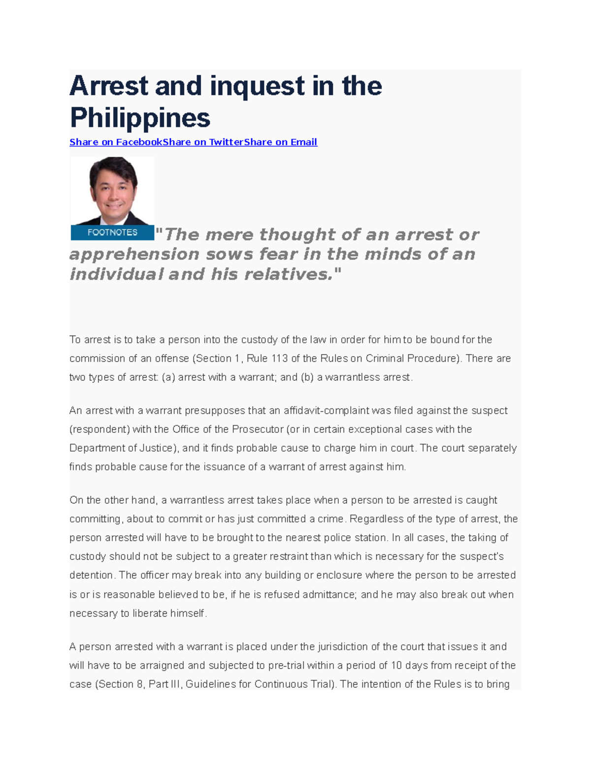 Arrest and Inquest Procedures in the Philippines: Legal Insights - Studocu