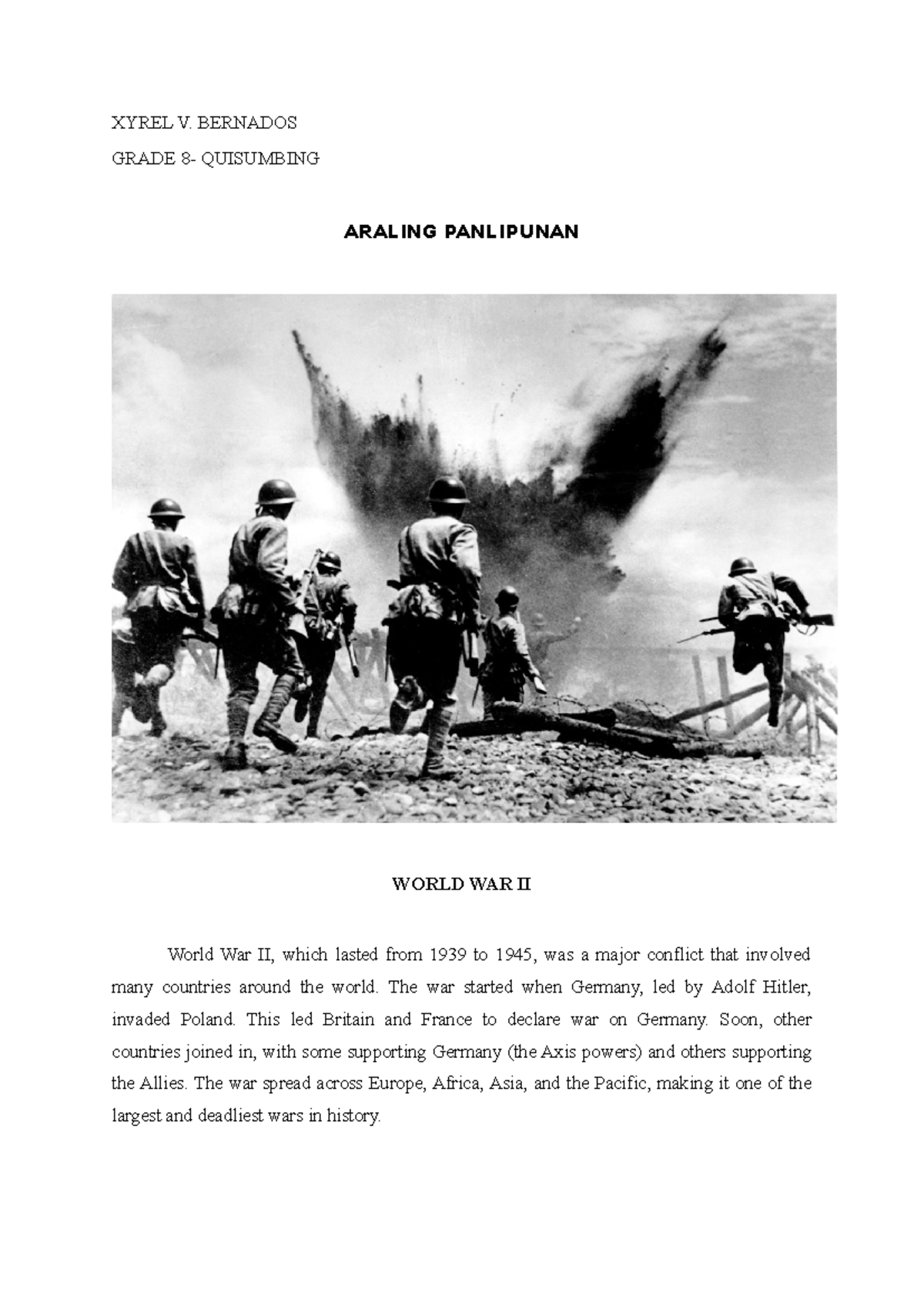 Grade 8 Araling Panlipunan: World War II Assignment Notes - Studocu