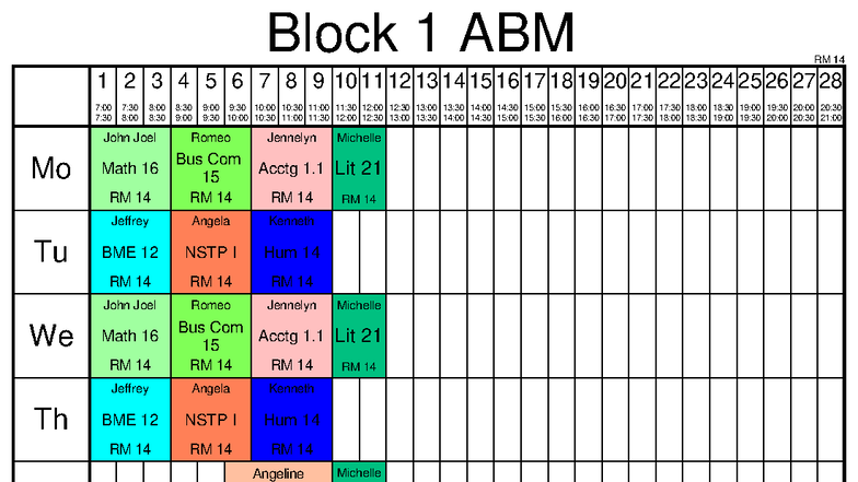 Updated Timetable for Block 1 ABM RM 14 - 2nd Sem 2025-2026 - Studocu