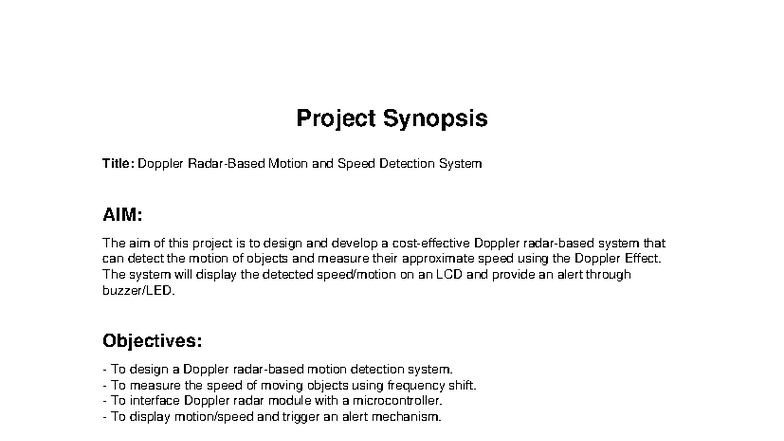 Doppler Motion Detection System Project Synopsis - Studocu