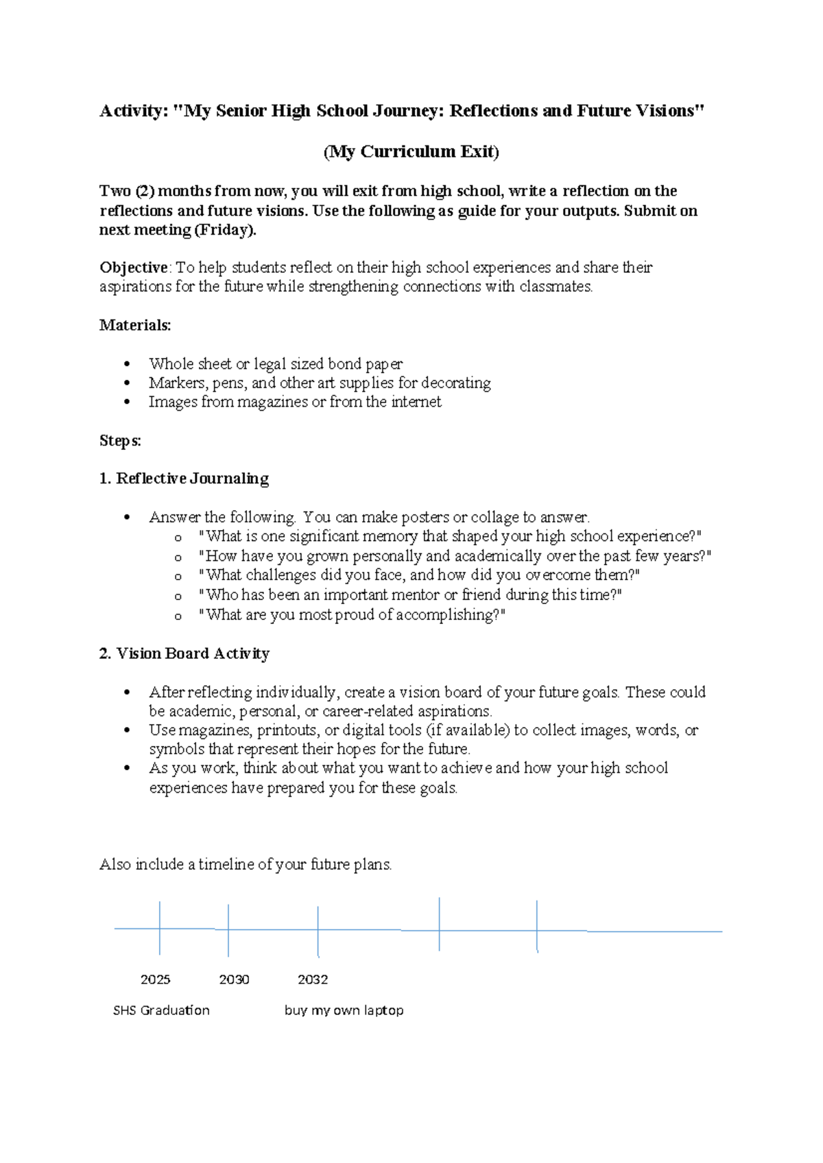 SHS-Exit-Activity - activity for shs - Activity: "My Senior High School ...