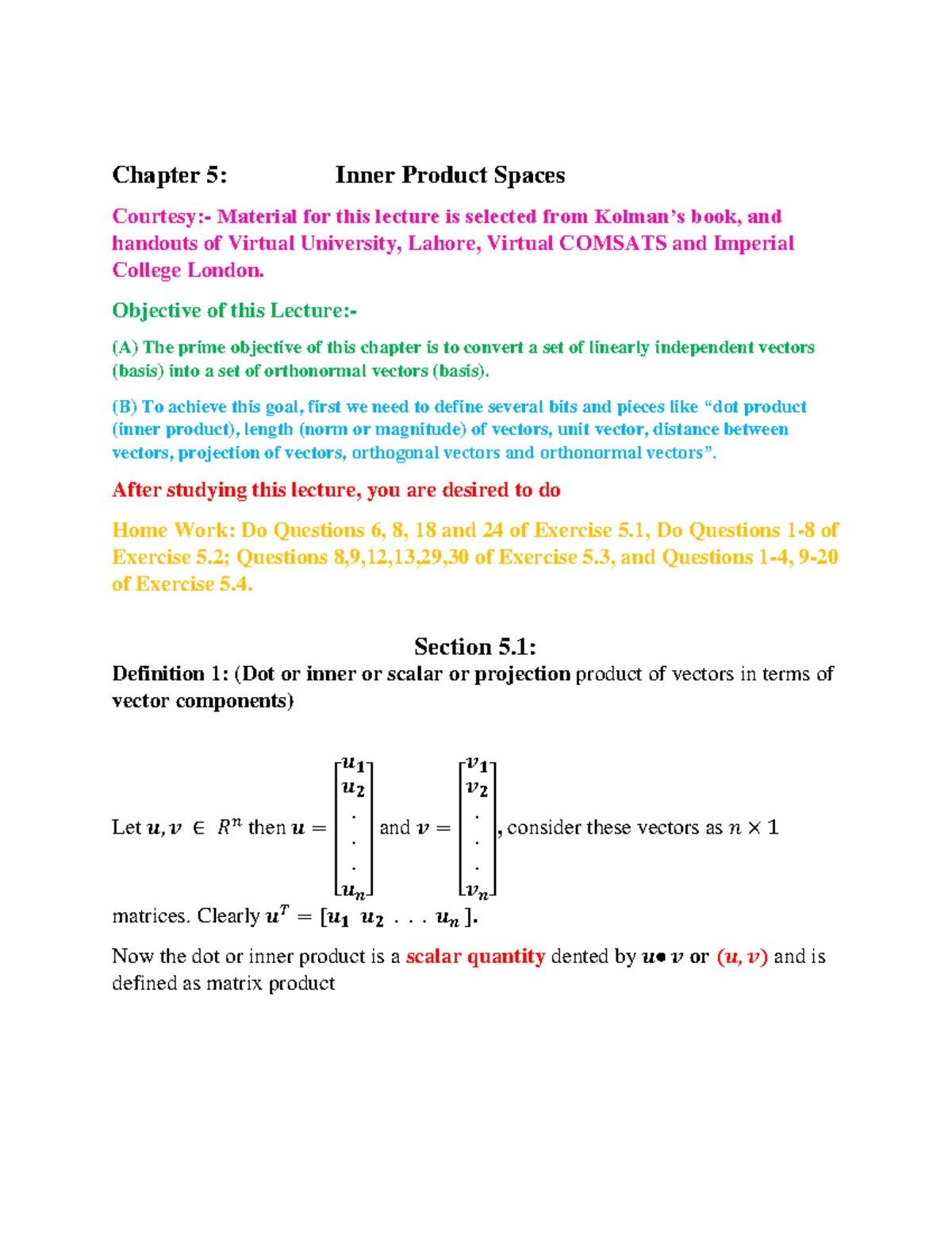 Ch-5: Inner Product Spaces & Orthonormal Basis via Gram-Schmidt - Studocu