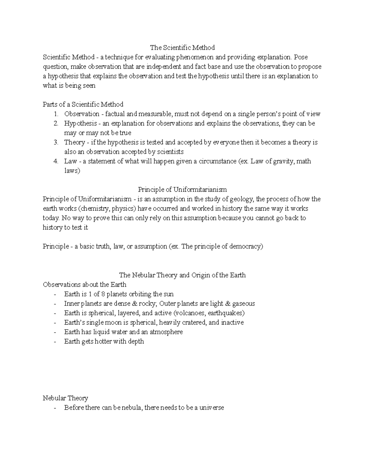GEOL 101 Module 1: Overview of the Scientific Method & Earth Formation ...