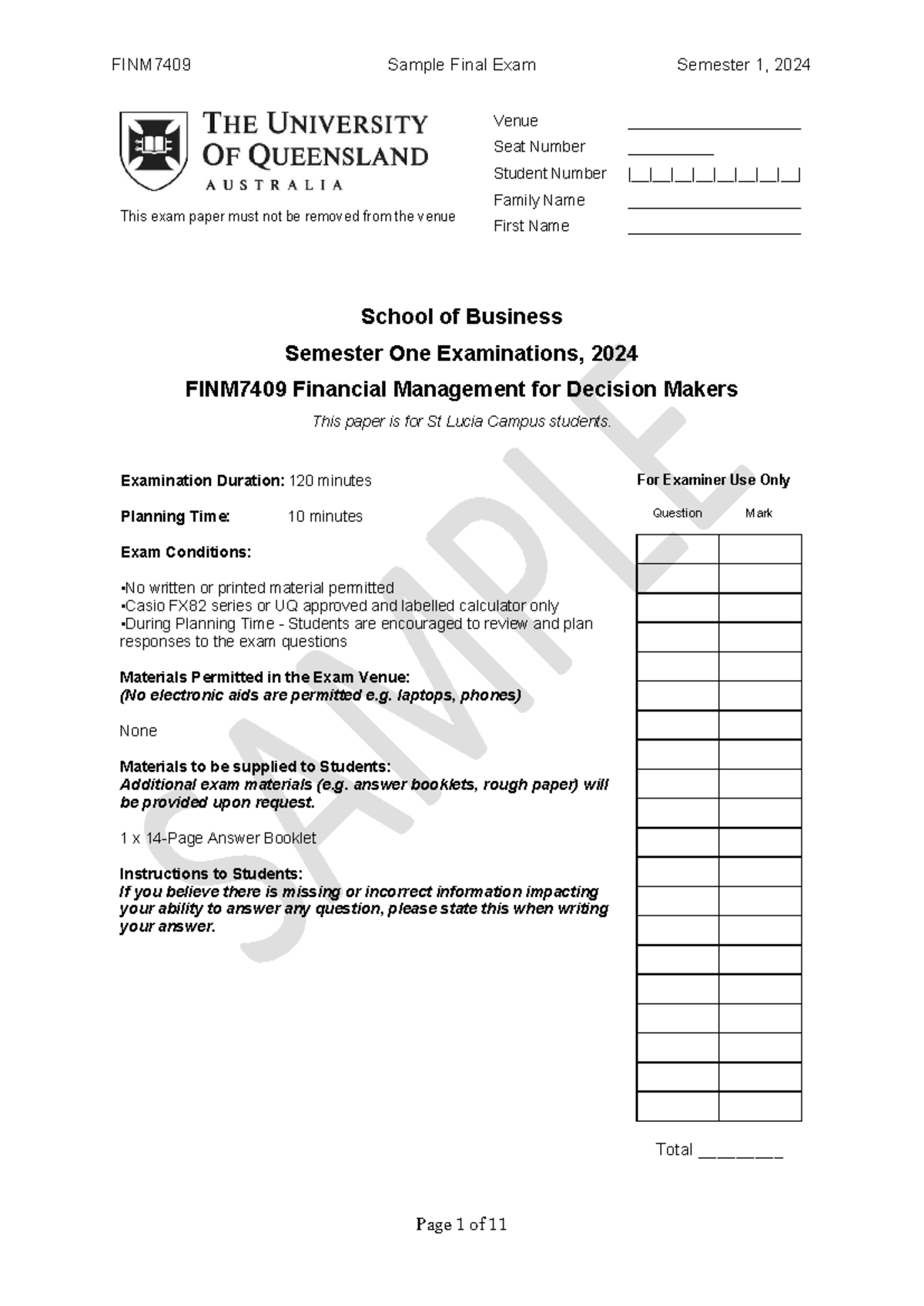 FINM7409 Sample Final Exam - Semester 1, 2024 - Studocu