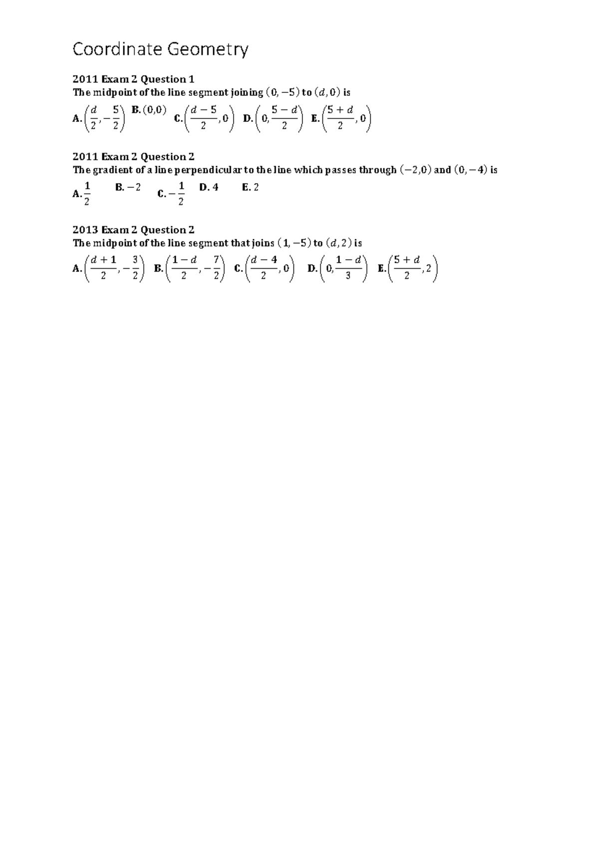 Coordinate Geometry 2011-2022 Exam Questions and Solutions - Studocu