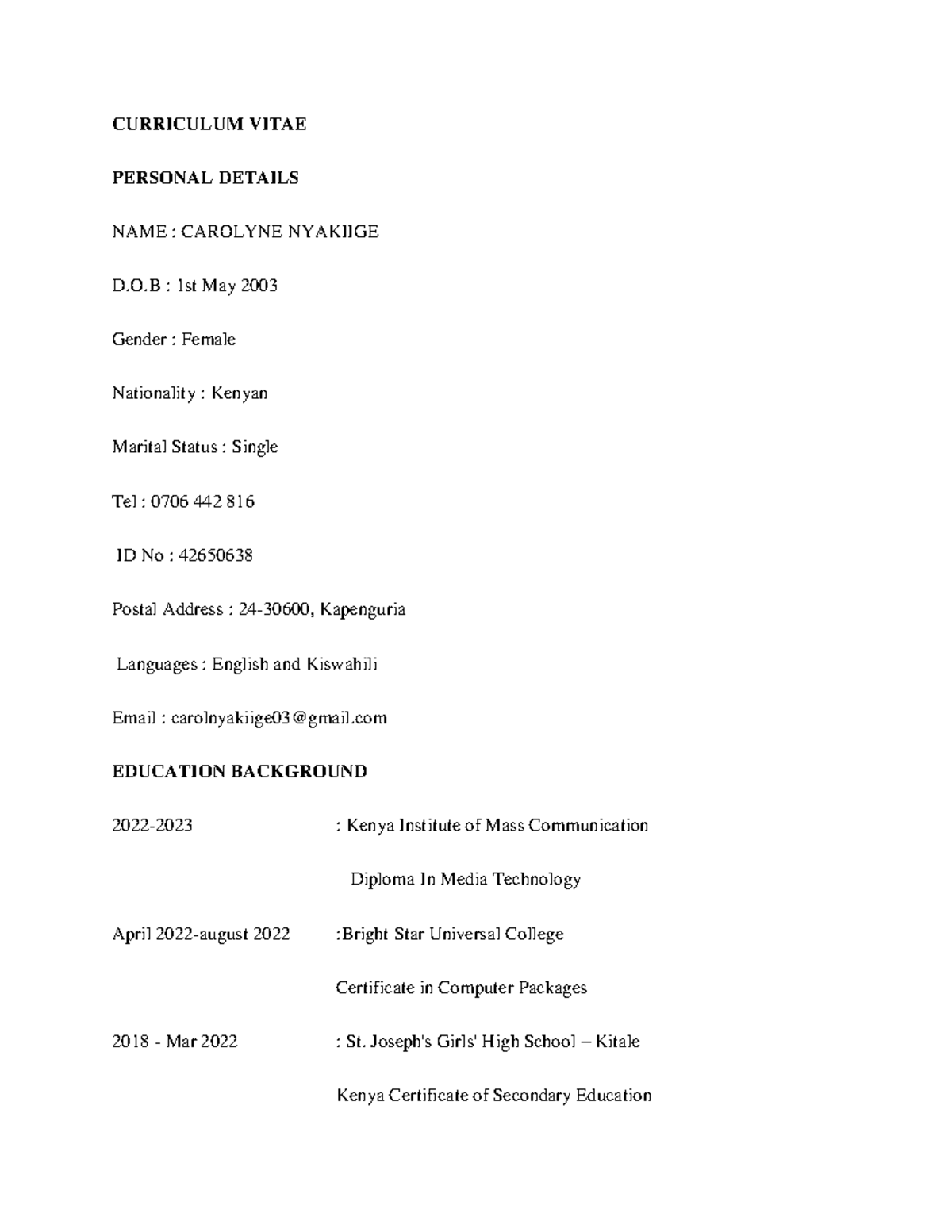 Curriculum Vitae - for your perfect cv s a film person - CURRICULUM ...