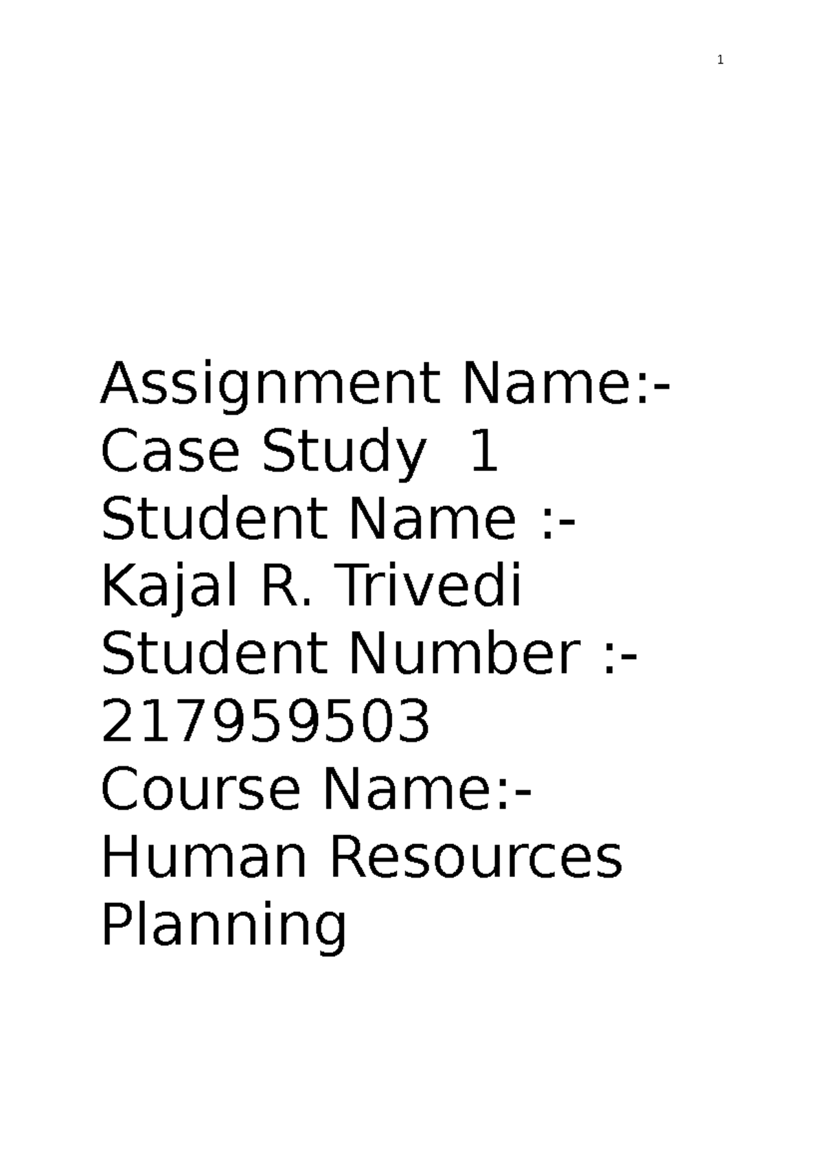 Case studt #1 HRP - human resourcrs planning case study - Assignment ...