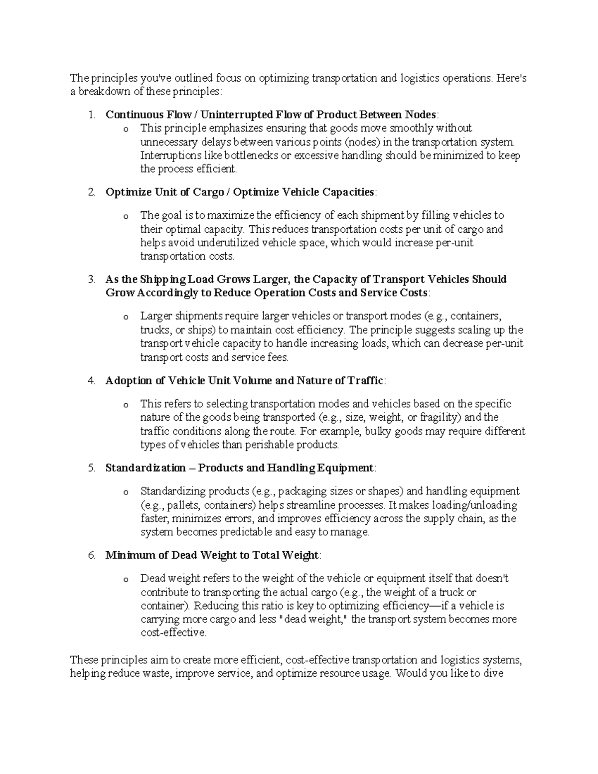 Transport principles - Notes - The principles you've outlined focus on ...