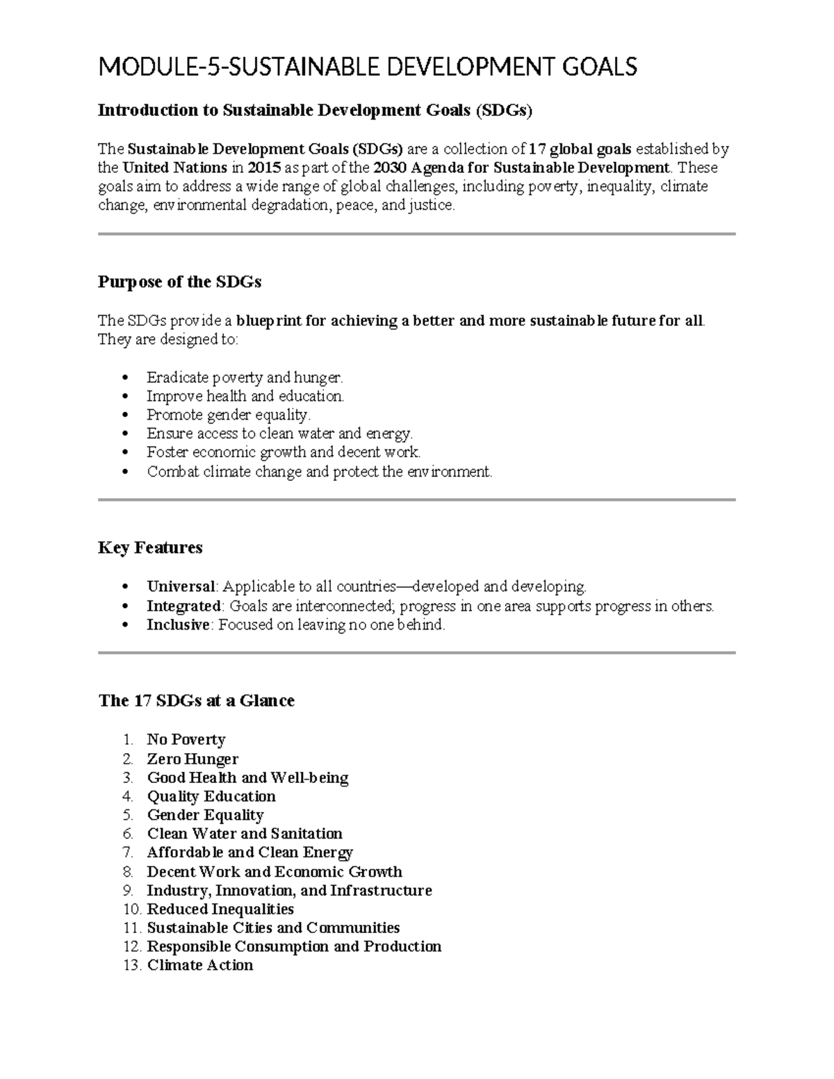 SDG Module 5 - Notes on Sustainable Development Goals (SDGs) - Studocu