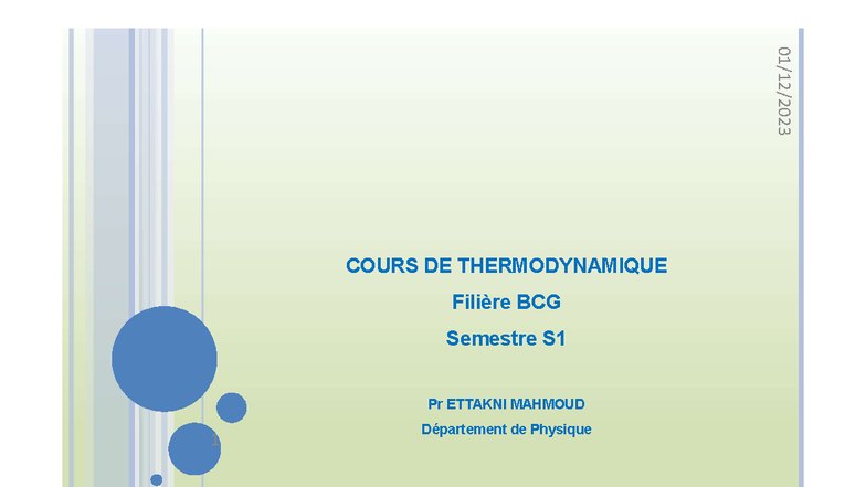 Cours de Thermodynamique BCG S1 - Concepts et Principes - Studocu