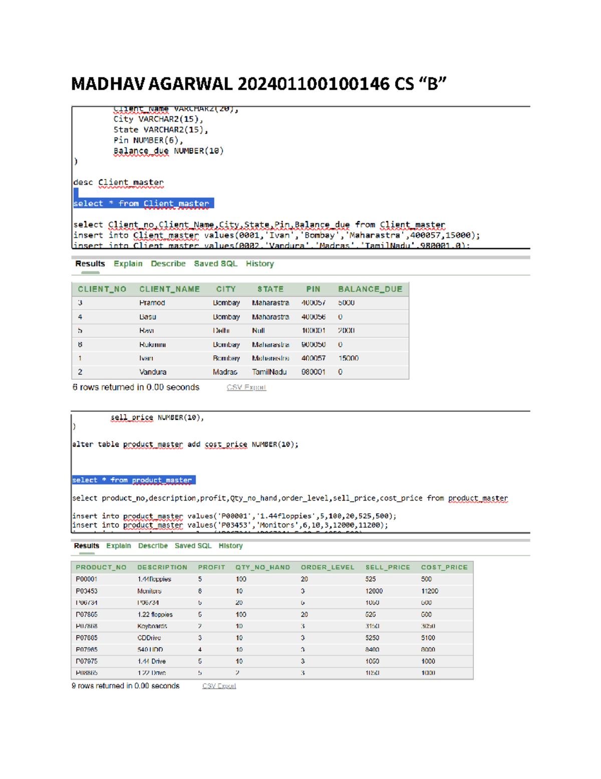Madhav DBMS Lab 1 - SQL Client and Product Master Operations - Studocu