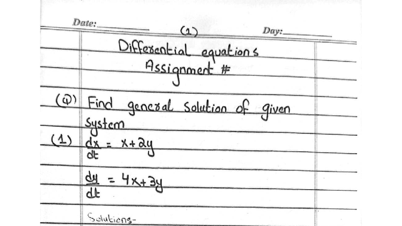 Differential Equations Assignment 2: General Solutions and Eigenvectors ...