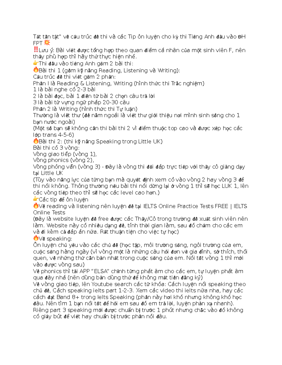 Hướng Dẫn Ôn Thi Tiếng Anh Đầu Vào ĐH FPT TADV - Studocu