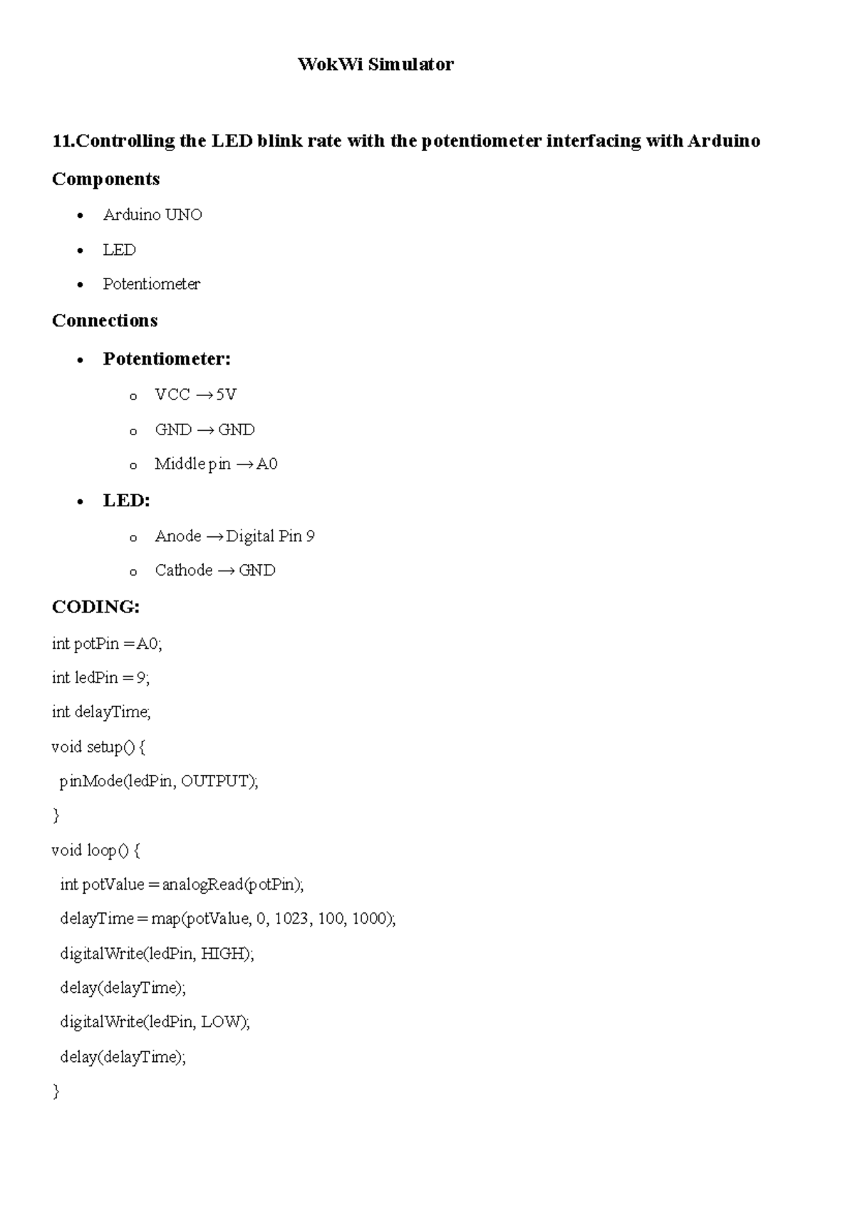 WokWi Simulator - IoT: Arduino LED, Servo, and Switch Interfacing - Studocu