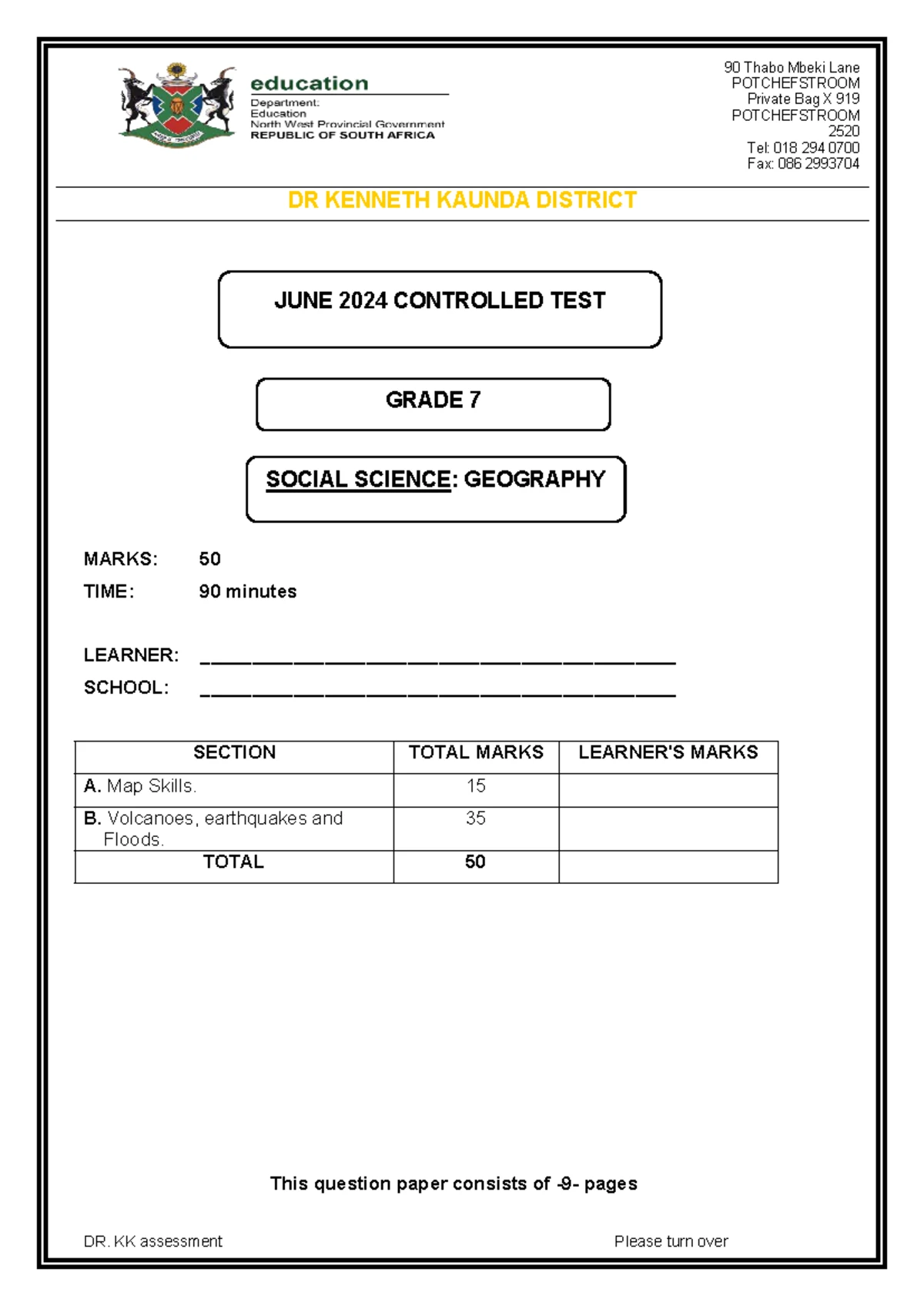 Grade 7 Social Sciences Geography June 2024 Test Memo Guidelines - Studocu