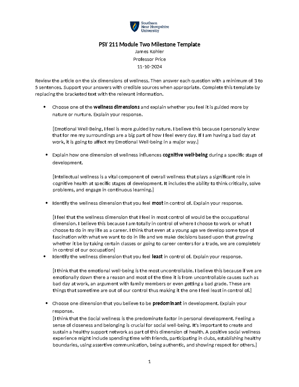 PSY 211 Module Two Milestone Template - PSY 211 Module Two Milestone ...