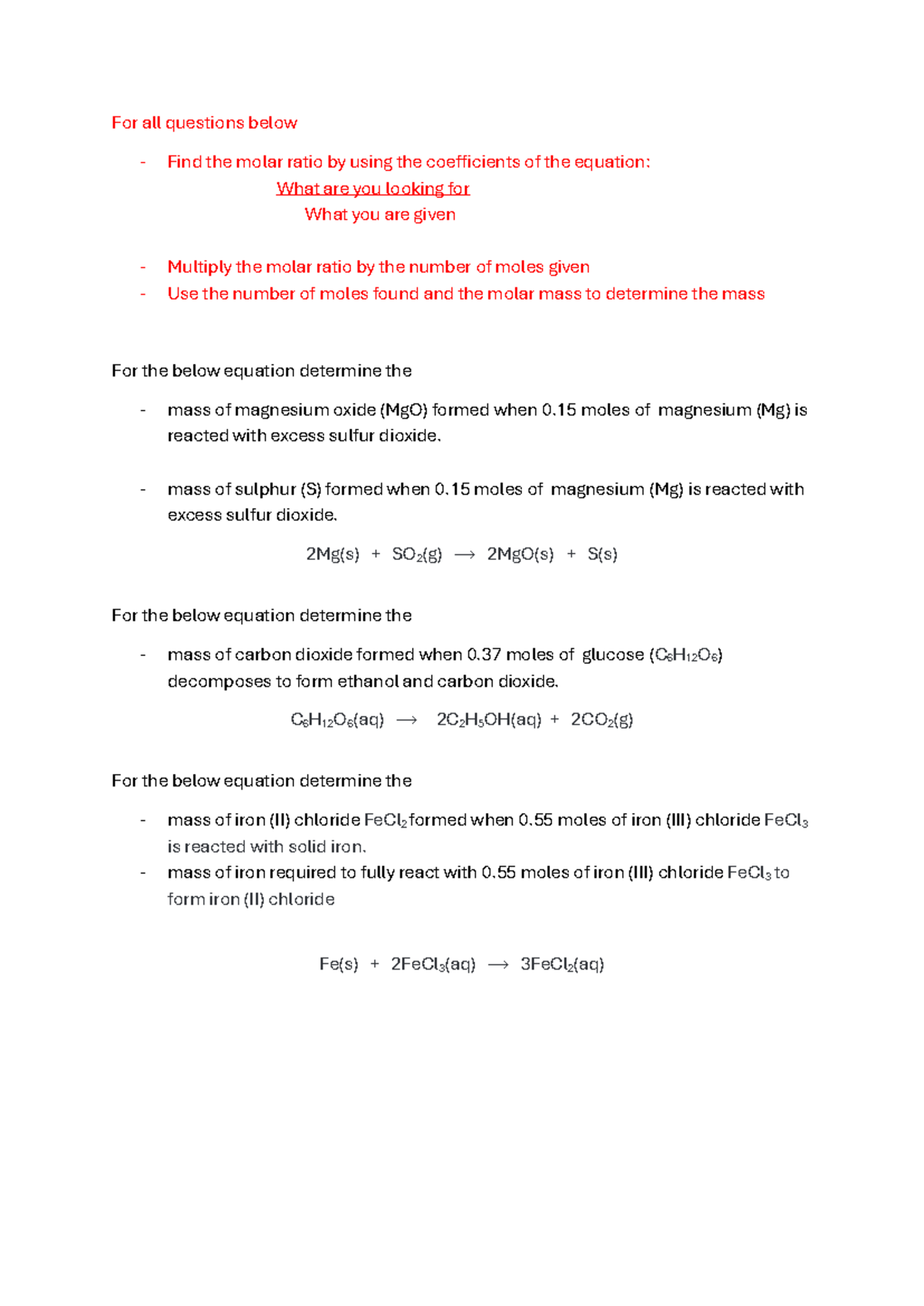 Mass-Mole Reactions Homework (Chem 101) - Studocu