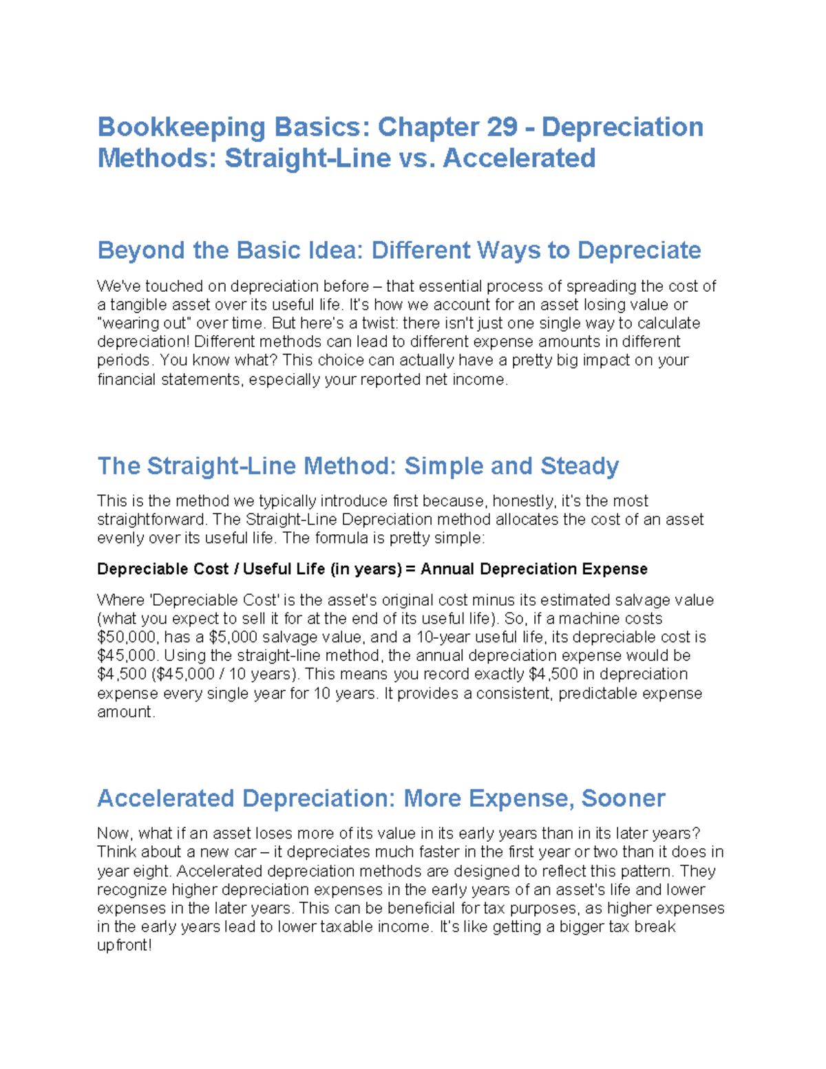 Bookkeeping Basics (28): Chapter 29 - Understanding Depreciation Methods - Studocu